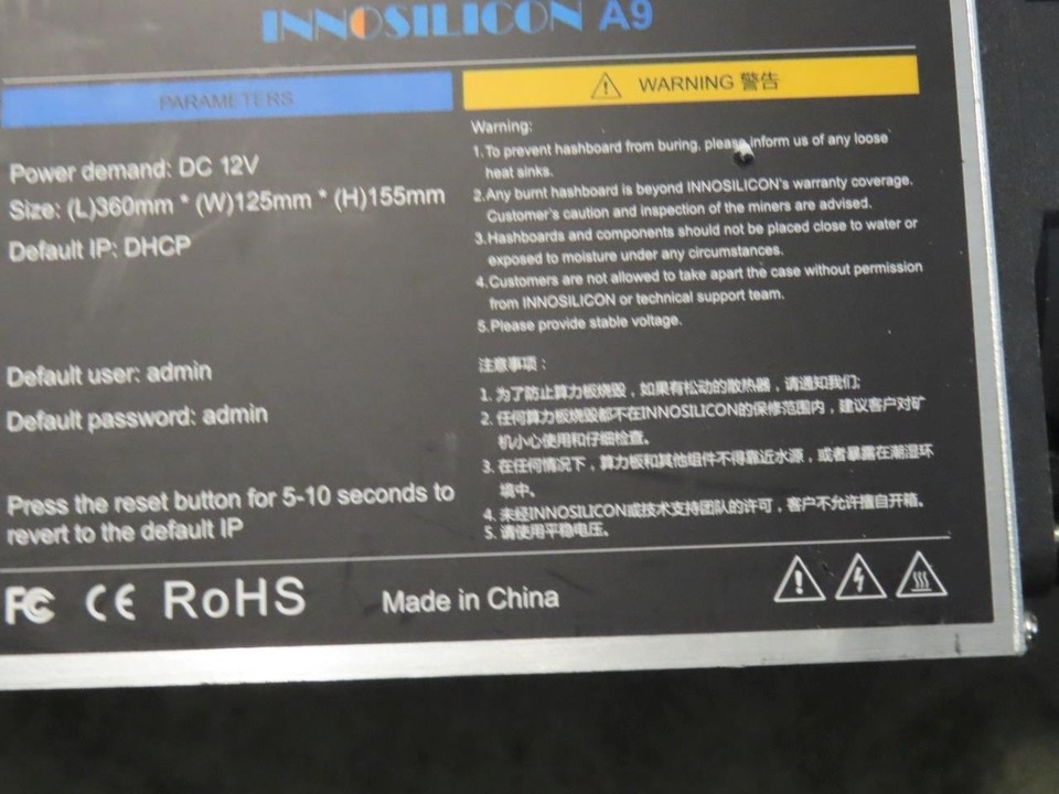 INNOSILICON A9 ZMASTER ASIC MINER W/ G5118 -1400W INNOSILICON PSU 176 ...