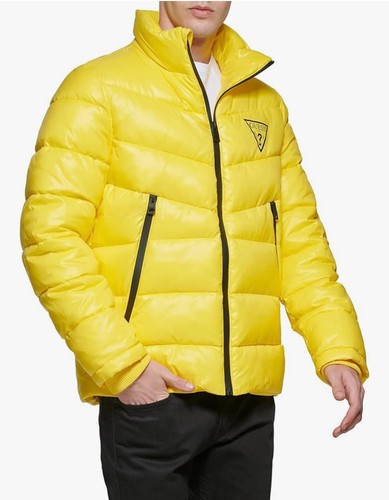 GUESS Men's Puffer Jacket Yellow Lined Insulated Size XXLarge | eBay