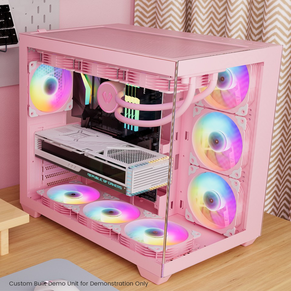 Vetroo AL900 Pink ATX Mid Tower PC Case Tempered Glass w/ ARGB & PWM ...