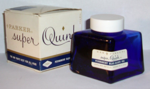 Vintage Parker Super Quink Blue/Black Ink Cobalt Blue Glass Bottle ...