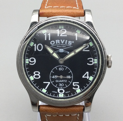 Orvis Signature Field Watch Mens 39mm Black Dial Brown Leather Band New ...