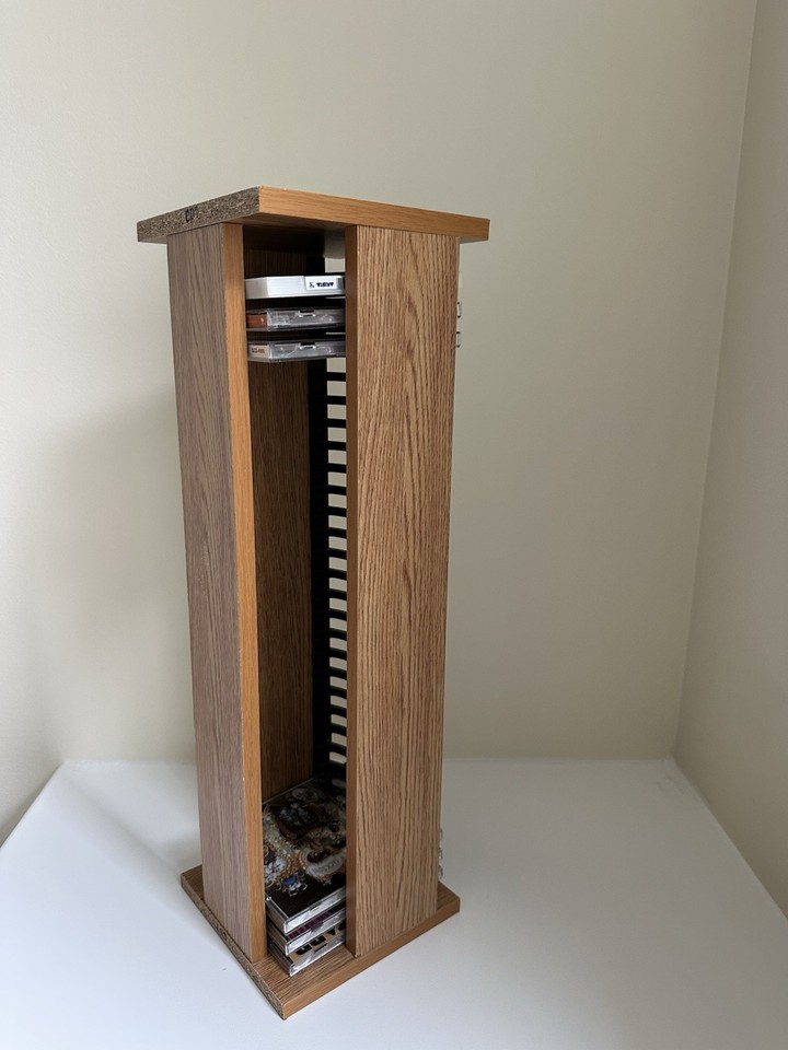 CD Storage Tower Rack Wood Veneer Holds 27 Discs/Games VTG Very Nice ...