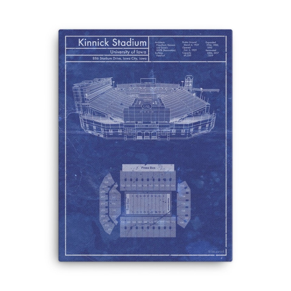 Iowa Kinnick Stadium Blueprint: Vintage Styled NCAA College Football ...