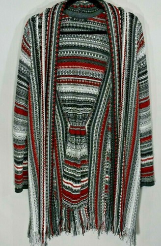 ZOZO 1X RED ORANGE/GREY AND WHITE OPEN FRONT SWEATER GATHERED IN BACK ...