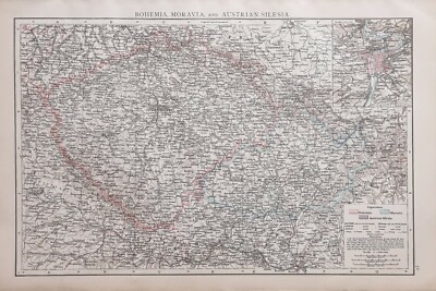 1895 ANTIQUE MAP BOHEMIA MORAVIA AUSTRIAN SILESIA PRAGUE PILSEN ...