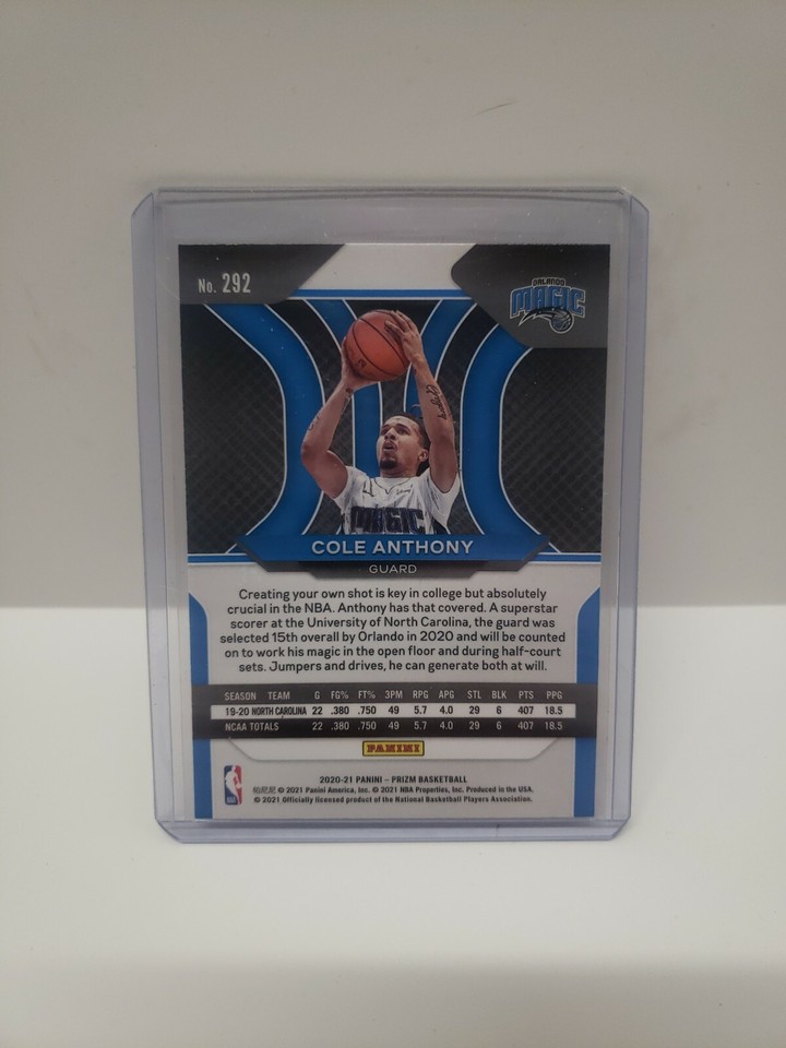 Cole Anthony 2020-21 Panini Prizm #292 RC Rookie Card Orlando Magic ...