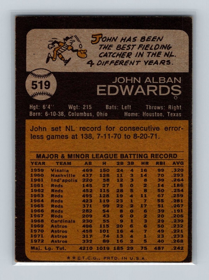 1973 Topps #519 John Edwards Houston Astros Baseball Card | eBay
