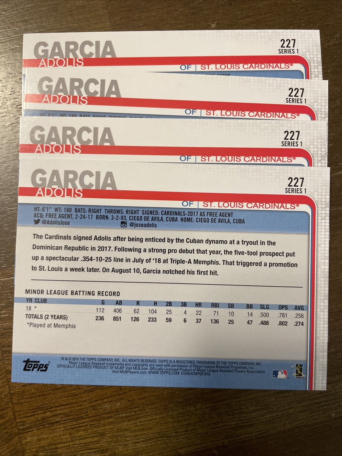 4 Card Lot Of 2019 Topps Series One Adolis Garcia Rookie Cards #227, On ...