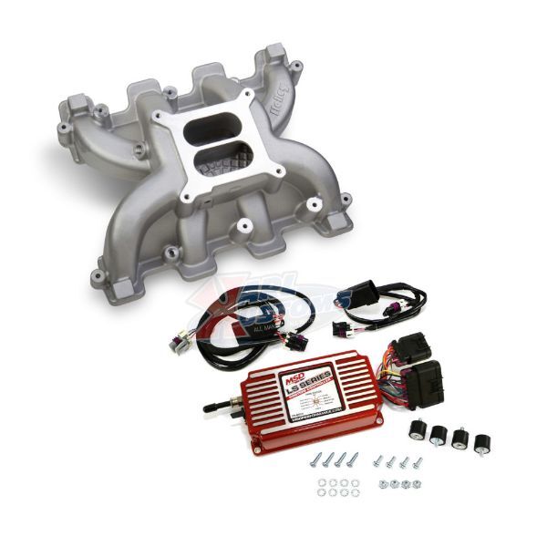Holley 300-129 LS3 Dual Plane Satin Carb Intake & MSD 6014 Red Ignition ...