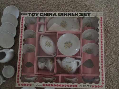 Vintage Silverware Goblets China Childs Toy Tea set Dinner Yellow Rose ...