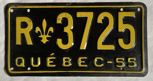1955 Quebec Canada Trailer License Plate (#R 3725) 55 (USA Shipping) | eBay