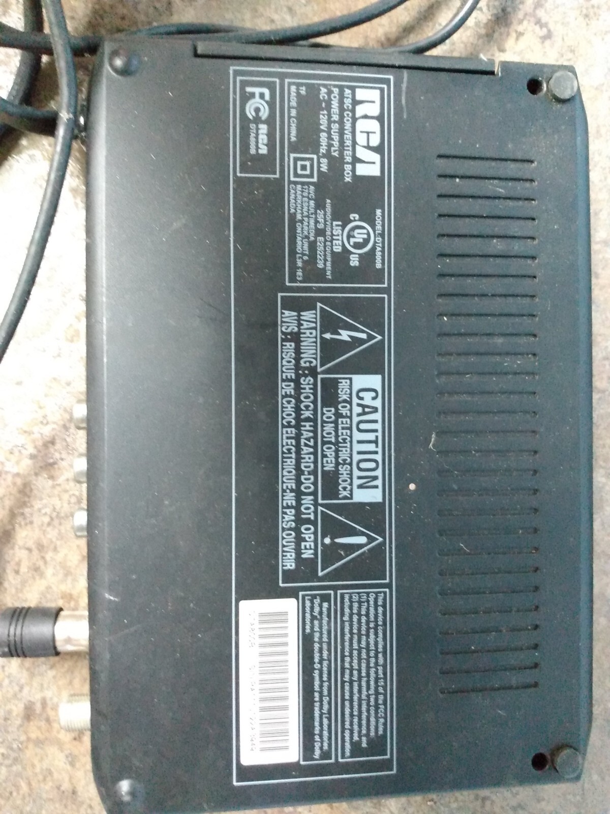 RCA ATSC Converter Box - DTA800B - Unit Only, No Remote - Power Supply ...