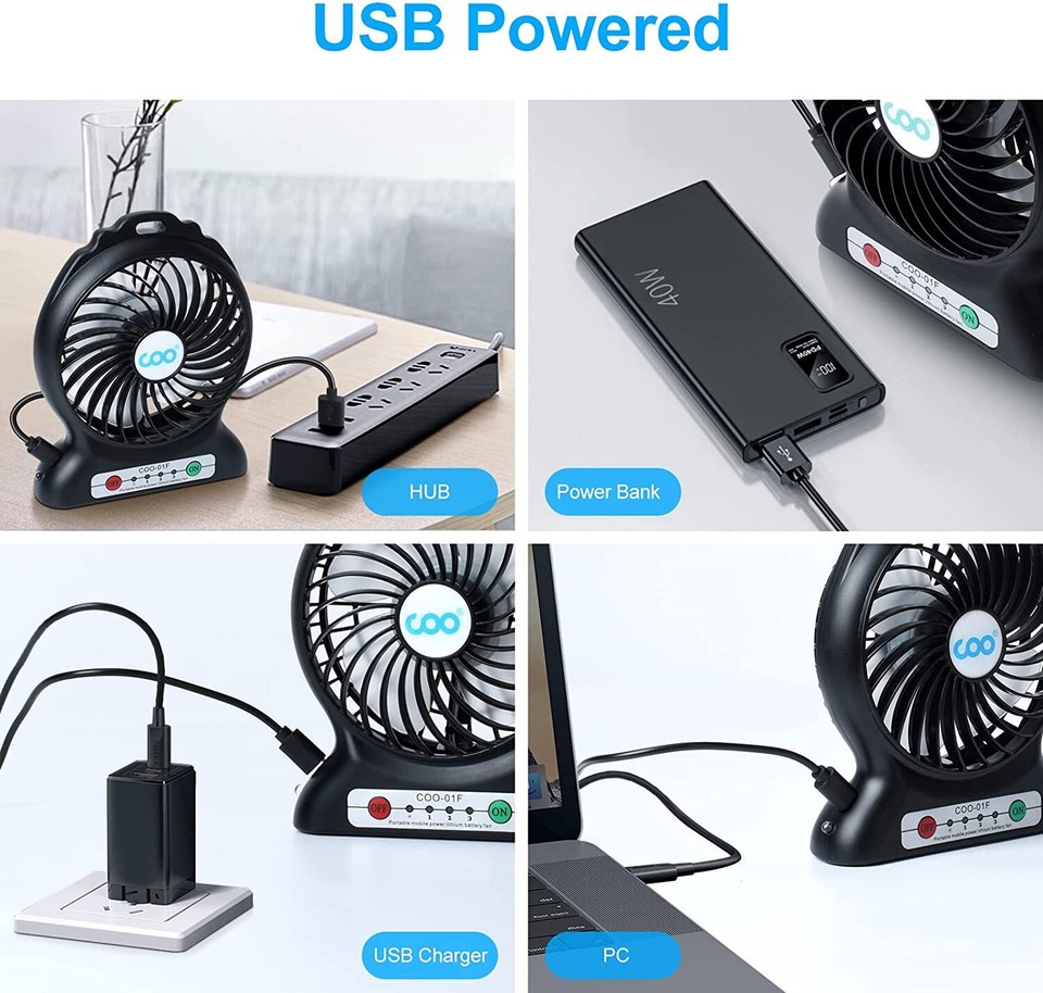 Portable USB Mini Fan 3 Speeds Desk Fan LED Air Cooling Cooler for ...