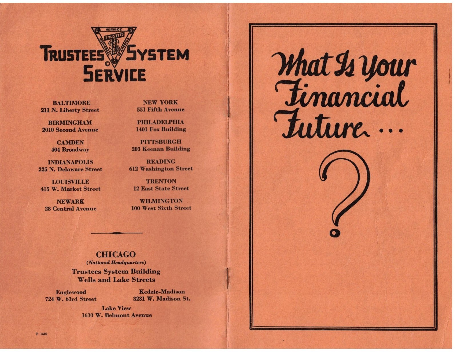 1930 booklet What is Your Financial Future? Trustee System Service #78 ...
