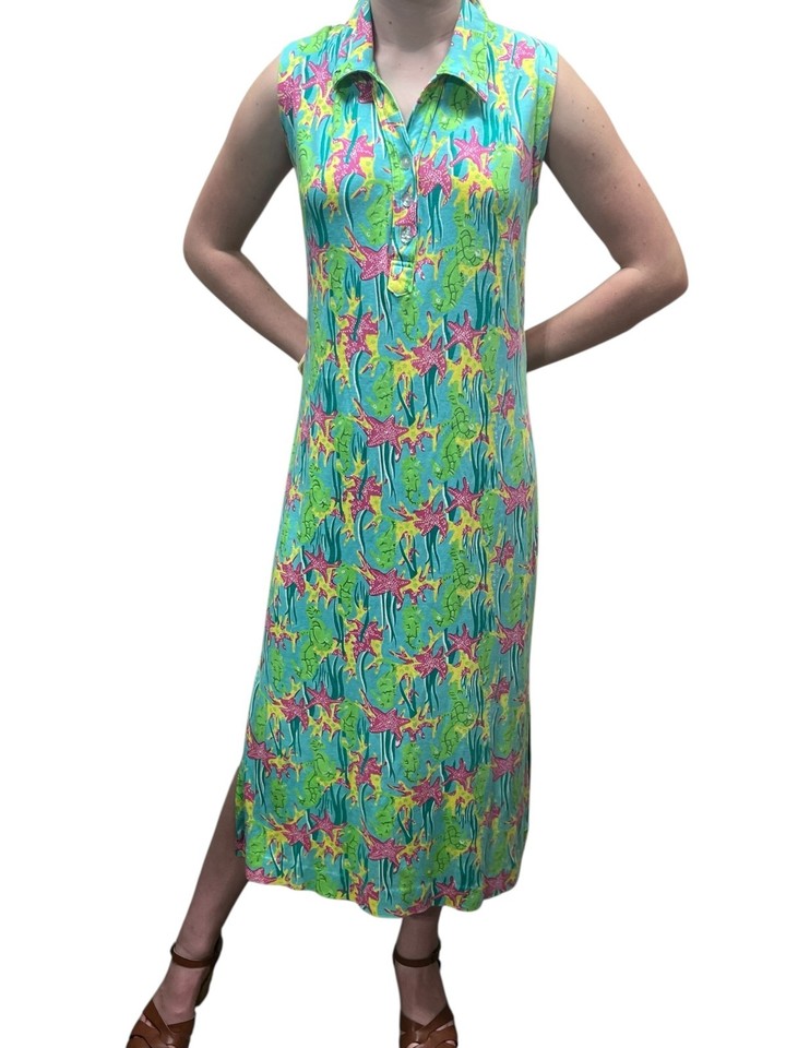 Vtg 70s M~L Dress Key West Hand Print Fashions Seahorse Starfish Knit ...