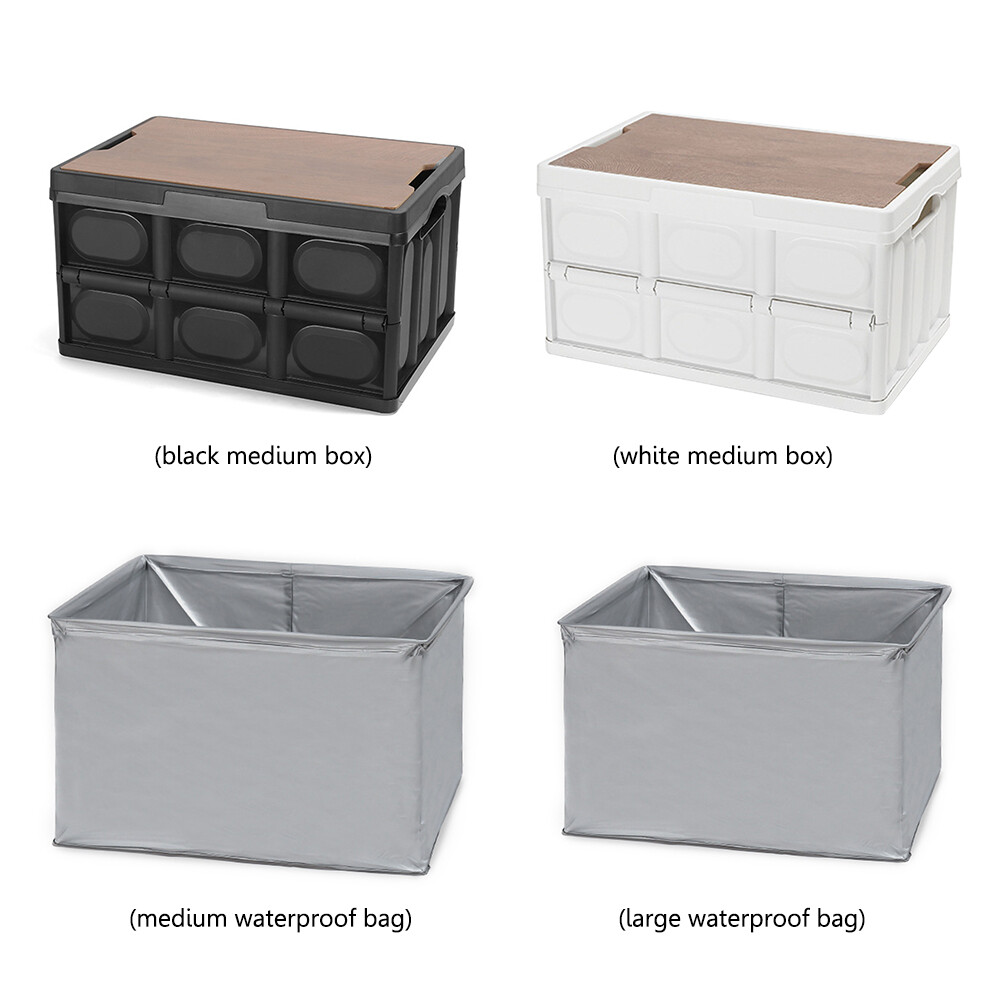 Folding Storage Box with Wooden Lid Outdoor Camping Clothing Sorting ...