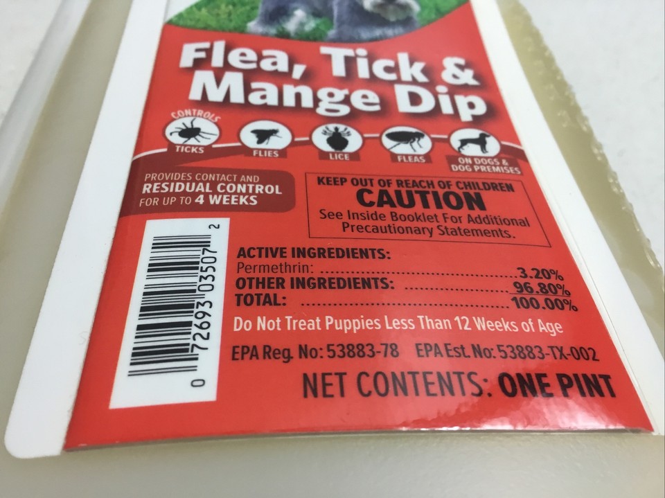 16 oz Flea Tick & Mange Dip 3.2% Permethrin Kills Fleas Flies Lice ...