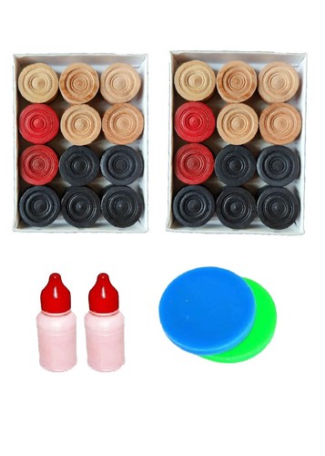 Wooden Carrom Game Coins & Striker Set Checkers (48 Pieces + 2 Striker+ ...