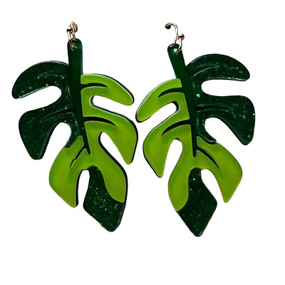 Tropical Green Monstera Leaf Dangle Earrings Plant Nature Garden ...