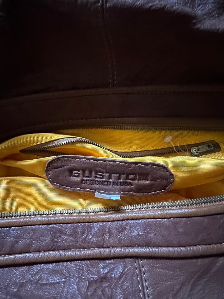 Gustto Large Baca Leather Satchel Handbag in Tan Caramel With Gold ...