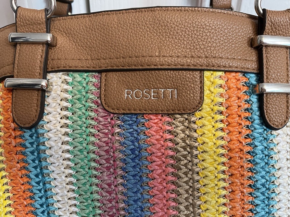 Rosetti Multicolor Purse Handbag Stripes Crochet With Tan Trim Zip &Snap Pockets | eBay