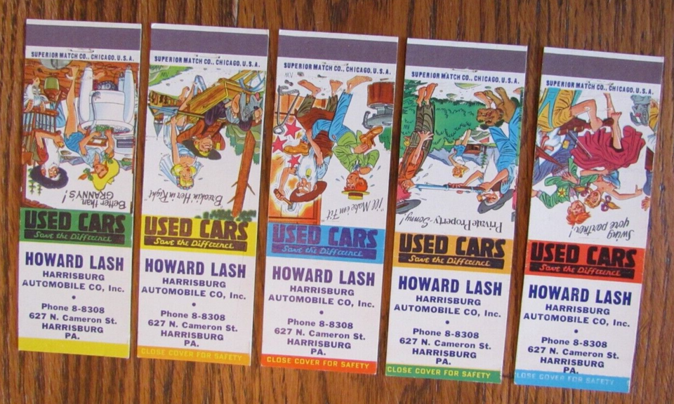 HILLBILLY SET OF 5 MATCHBOOK COVERS: HOWARD LASH AUTOMOBILE HARRISBURG ...