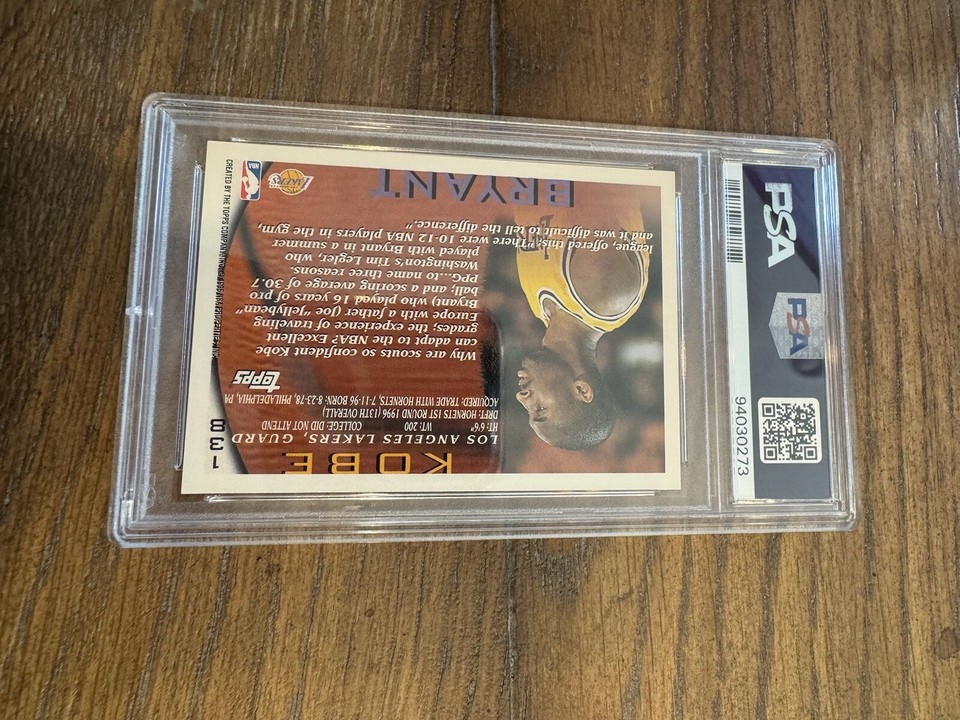 Kobe Bryant 1996 Topps Rookie Card #138 PSA 9 Rare MINT RC Lakers Fresh ...