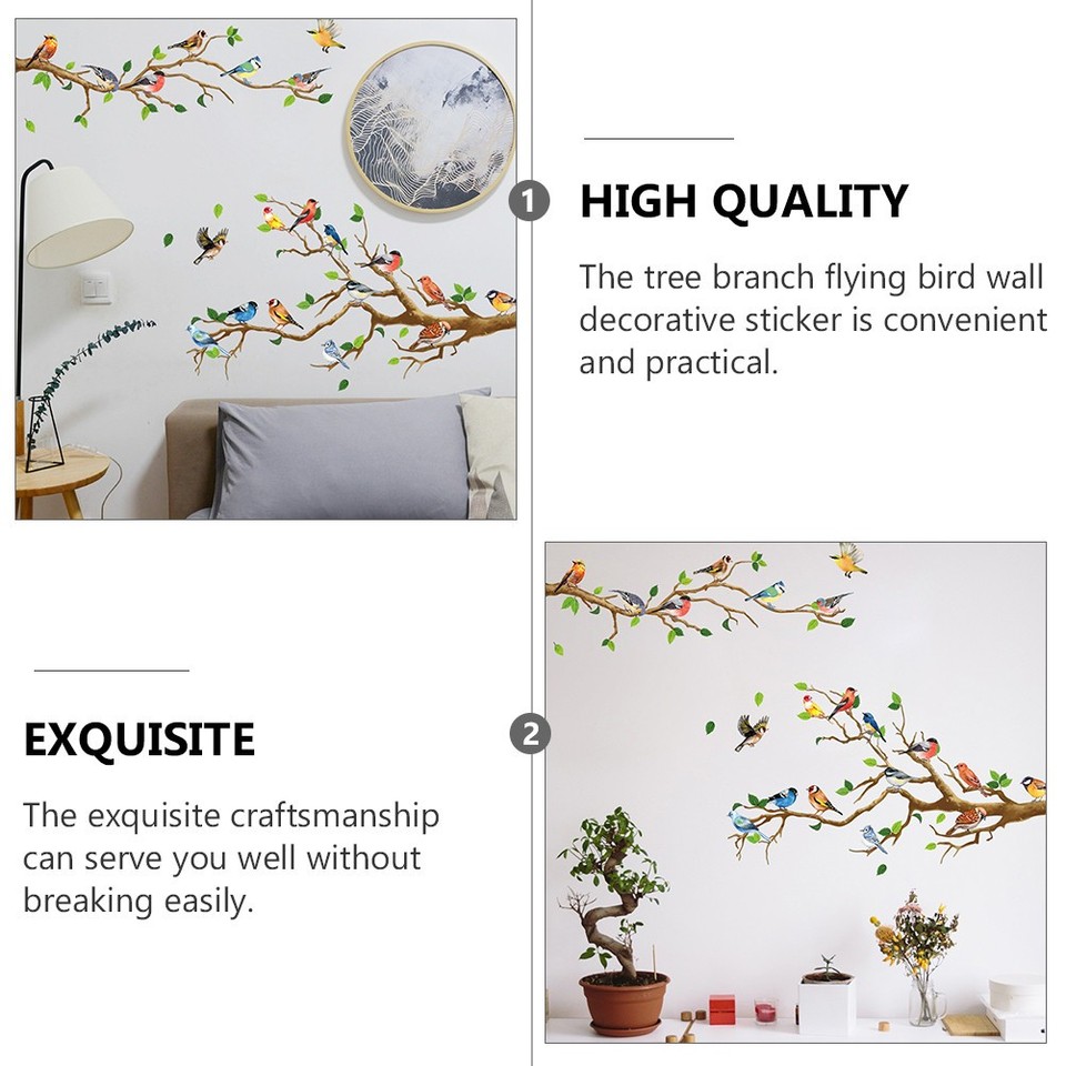 4 Sheets Branch Wall Stickers PVC Flying Birds Decal Room Decorative ...
