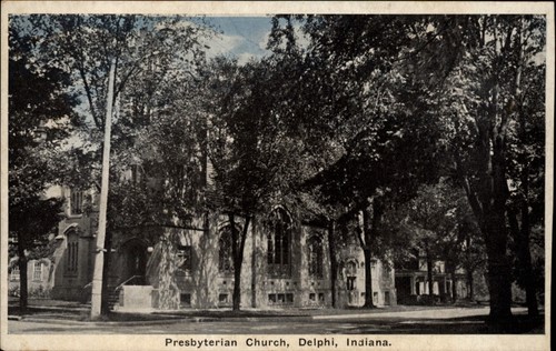 Presbyterian Church ~ Delphi Indiana trees ~ 1920s vintage postcard | eBay