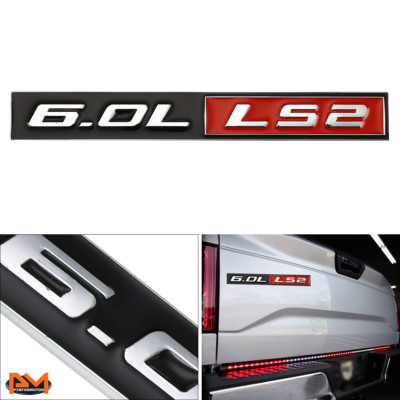 "6.0L LS2" Polished Metal 3D Decal Black&Red Badge Sticker Sticker For ...