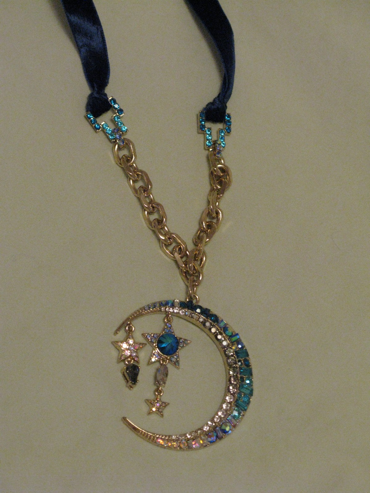 Betsey Johnson Celestial Starlet Crystal Moon & Stars Blue Necklace NWT ...