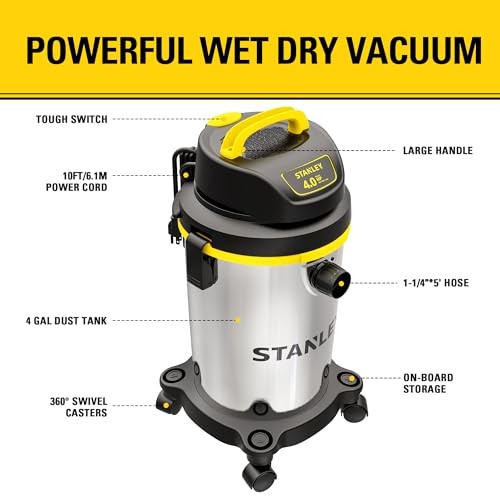 STANLEY SL18129 WET/DRY VACUUM, 4 GALLON, 4 PEAK, STAINLESS - Scratch ...