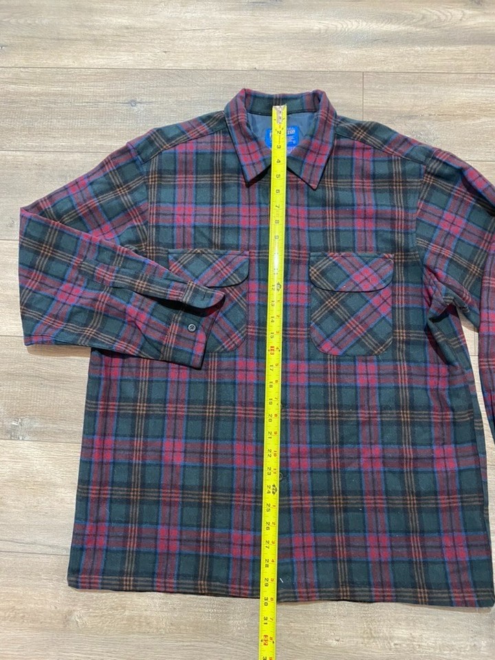 Pendleton Board Shirt Surf Plaid Size Mens L Wool Flap Pockets Loop ...