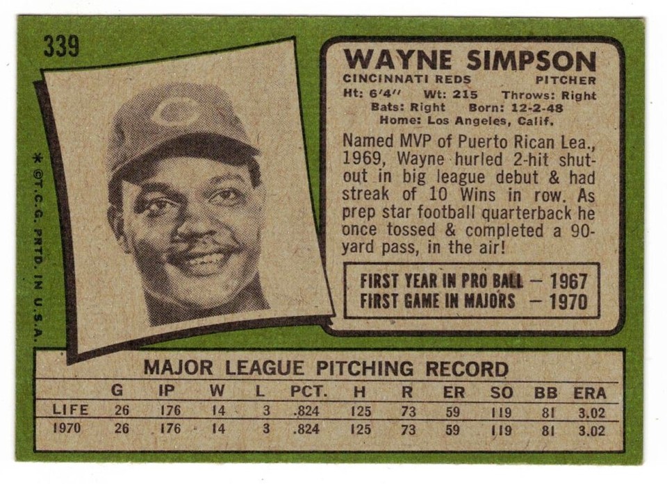 Wayne Simpson 1971 Topps #339 Cincinnati Reds (ex-mt) | eBay