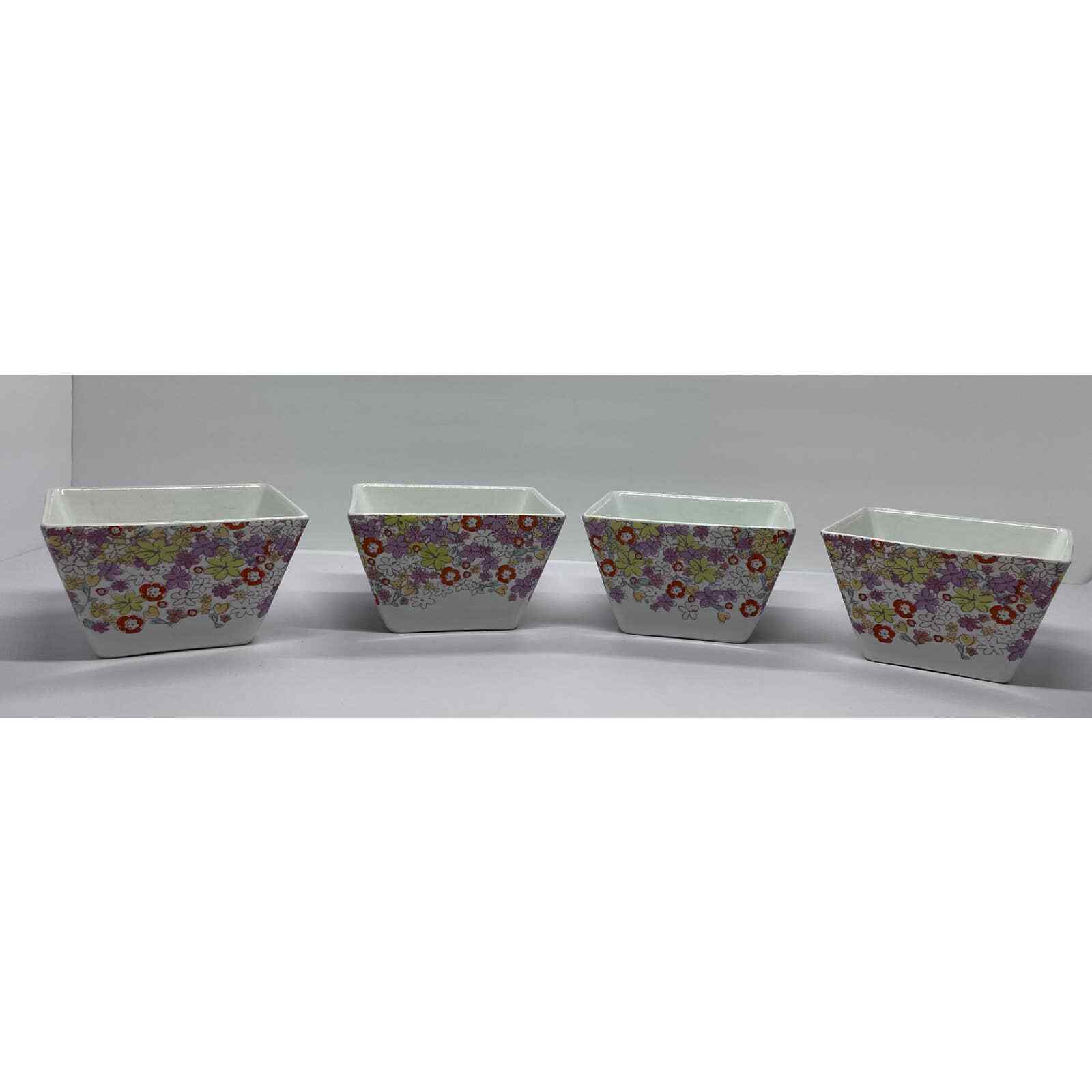 222 Fifth PTS International Floral Riot Lot of 4 Square Cubed Soup ...