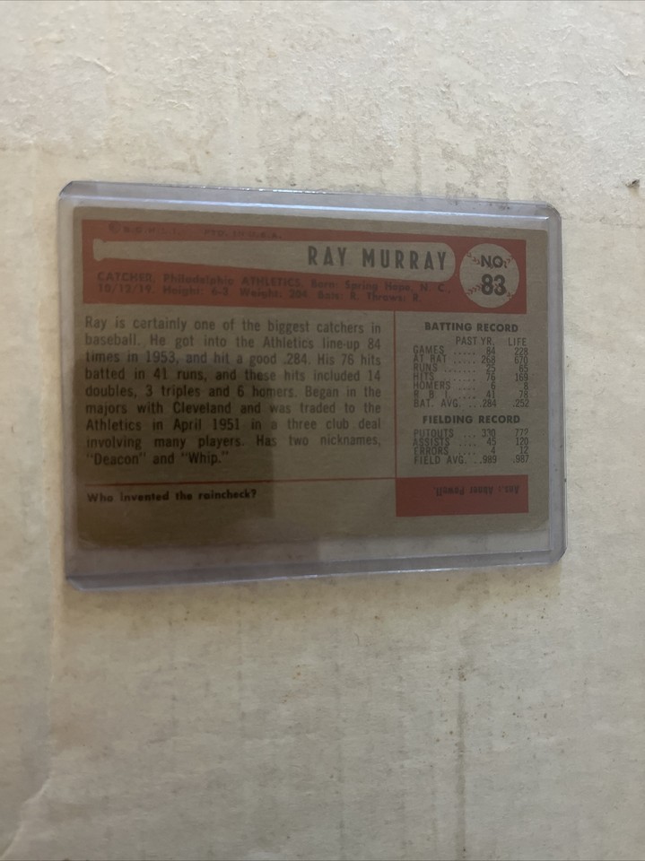 1954 Ray Murray Philadelphia Athletics Bowman Baseball Card #83 | eBay
