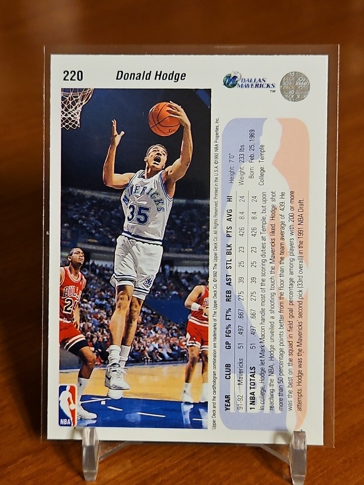 1992-93 Upper Deck Basketball Card Donald Hodge / Dallas Mavericks #220 ...