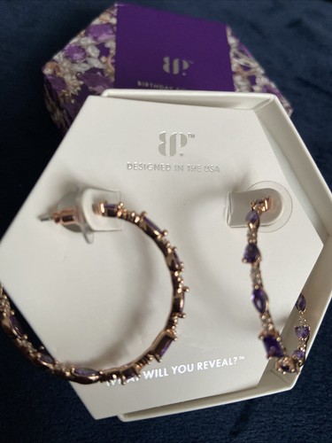 Bomb Party February “Caught Up In You” Hoops Amethyst CZ/Rose Gold ...