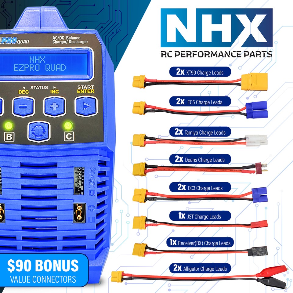 NHX RC EZPRO QUAD 100W X4 AC/DC 12A LiPo/Li-HV/NIMH Battery Balance ...