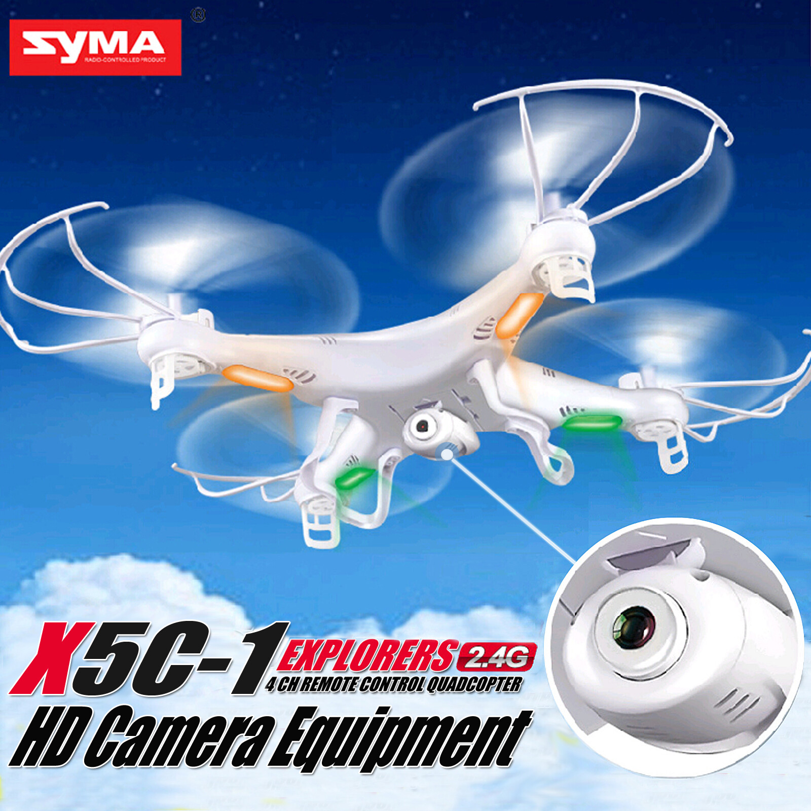 Syma X5C-1 Explorers 2.4Ghz 4CH 6-Axis Gyro RC Quadcopter Drone w ...