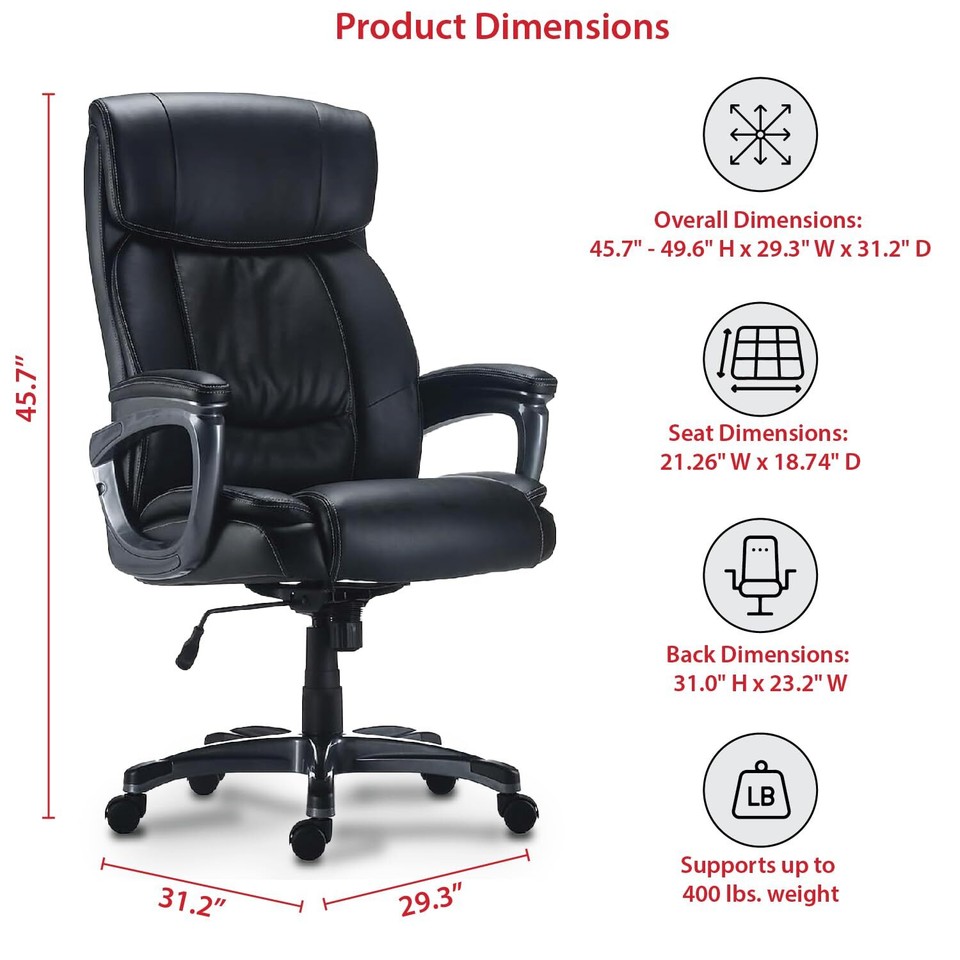 Staples Lockland Ergonomic Leather Managers Big & Tall Chair 400 lb ...