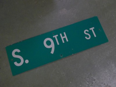 Vintage Original S. 9TH ST Street Sign 30" X 9" ~ White on Green | eBay