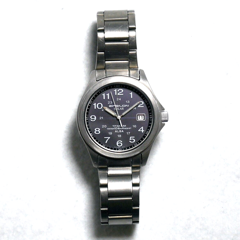 SEIKO ALBA EPSILON Field Watch V145 2002 Black Titanium Solar Power ...