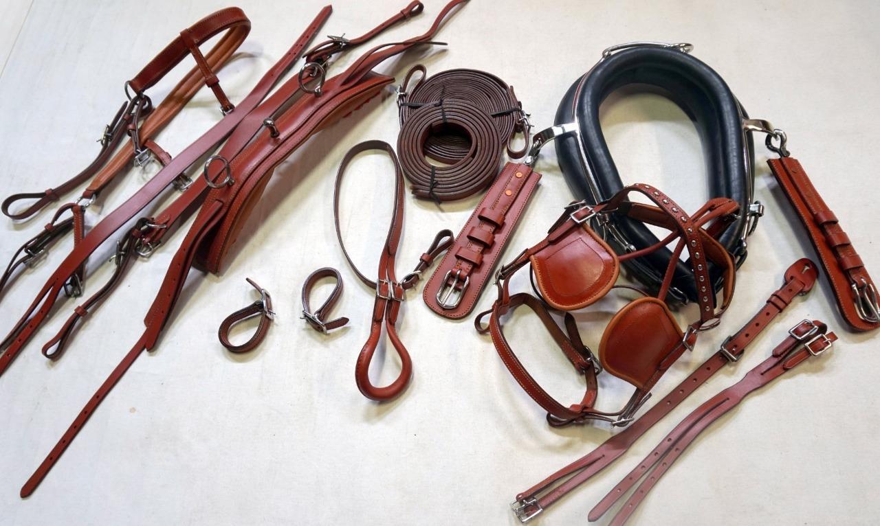 15" Collar Hames Mini Pony Cart Driving Harness Leather All Tan Accents ...