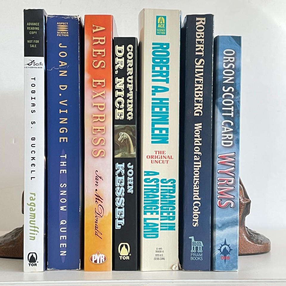 7 Science Fiction Trade Paperback lot HEINLEIN SILVERBERG CARD VINGE ...