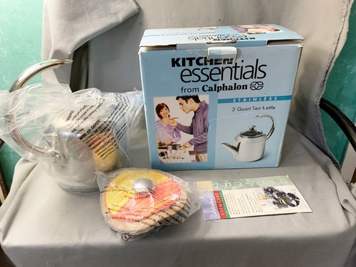 Calphalon Stainless Steel 18/10 Tea Kettle Pot 2 Quart & Glass Lid 4302 ...
