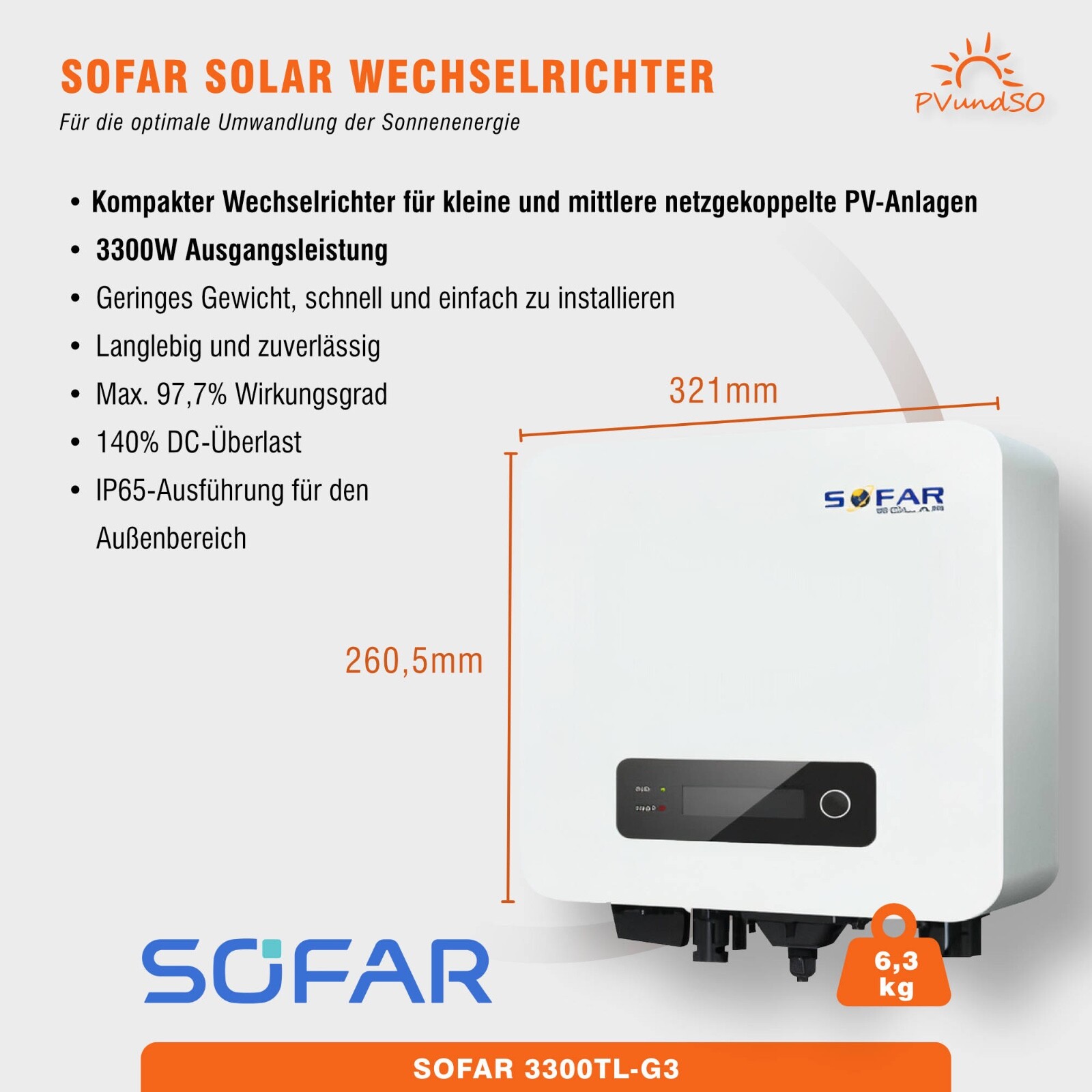 3300W Solaranlage Photovoltaik mit SofarSolar Wechselrichter 3300TL-G3 (Wlan) | eBay