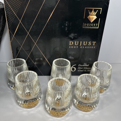 DUJUST Diamond Shot Glasses (1.5oz), Crystal Shot Glass Set 24k Gold ...
