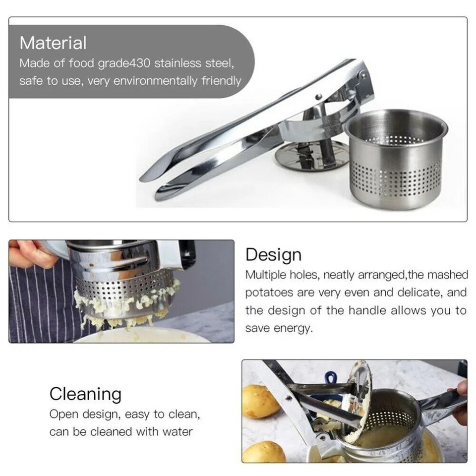 Stainless Steel Potato Masher Press Ricer No Lumps Large Heavy ...