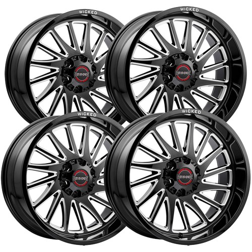 (Set of 4) Wicked Offroad W936 20x10 6x135 -19mm Black/Milled Wheels ...